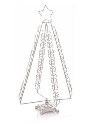 Christmas Tree Greetings Card Holder Metal Silver Tree Shape Holds 80 ...