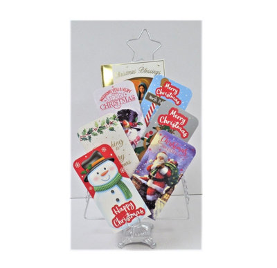 Christmas Tree Greetings Card Holder Metal Silver Tree Shape Holds 80 ...