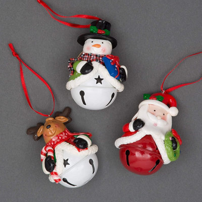 Christmas Tree Hanging Decorations Santa Snowman Reindeer with Jingle ...