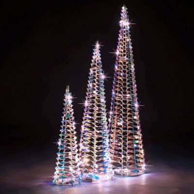 Christmas Tree Pyramid Cone Warm White LED Fireplace Decoration - Set ...