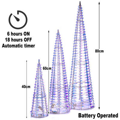 Christmas Tree Pyramid Cone Warm White LED Fireplace Decoration - Set ...