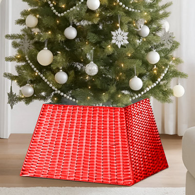Christmas Tree Skirt With Faux Rattan Design Foldable Structure Easy to ...