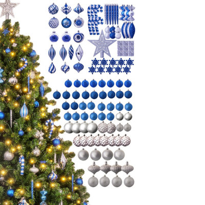 Christmas Tree World The 128pc Blue & Silver Full Heavy Coverage Bauble ...