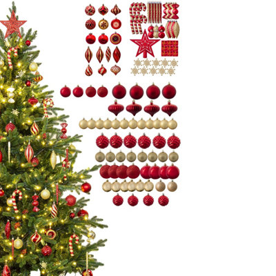 Christmas Tree World The 128pc Red & Gold Full Heavy Coverage Bauble ...