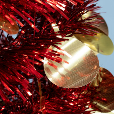 Christmas Tree World The 7ft/210cm Slim Red Tinsel Pop Up Christmas Tree