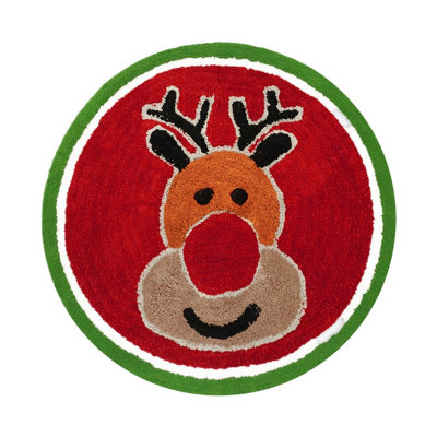 Christmas Tufted Rudolph Round Bath Mat