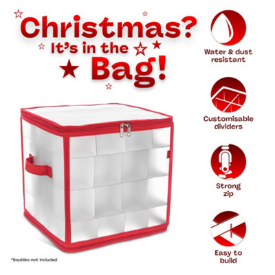 CHRISTMAS VILLAGE 64 Baubles Storage Box - Clear Box for Holiday & Tree ...