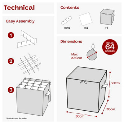 CHRISTMAS VILLAGE 64 Baubles Storage Box - Clear Box for Holiday & Tree ...