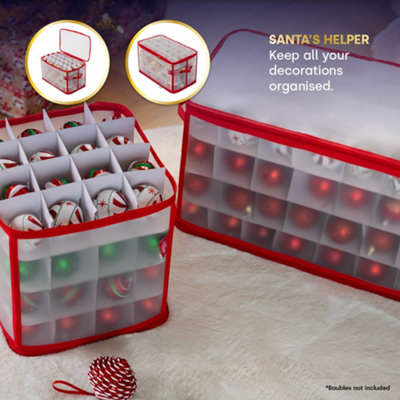 CHRISTMAS VILLAGE Christmas Bauble Storage Box With Dividers, 112 ...