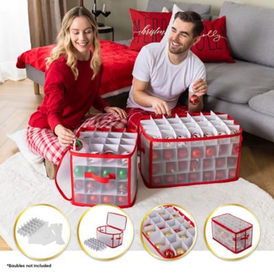 CHRISTMAS VILLAGE Christmas Bauble Storage Box With Dividers, 112 ...