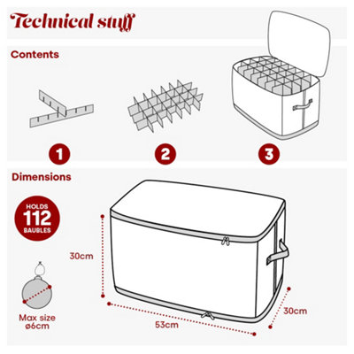 CHRISTMAS VILLAGE Christmas Bauble Storage Box With Dividers, 112 ...