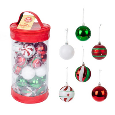 CHRISTMAS VILLAGE Christmas Tree Baubles Set with PVC Storage Bag - 6cm ...