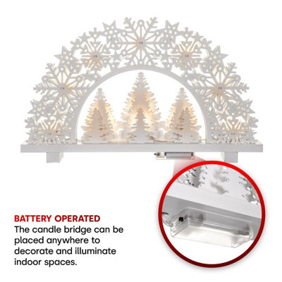 CHRISTMAS VILLAGE Natural Wooden Candle Bridge - 11 LED lights, Battery ...