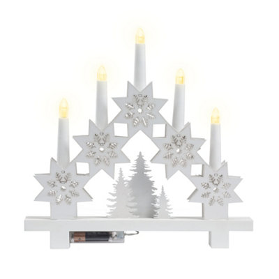 CHRISTMAS VILLAGE Natural Wooden Candle Bridge - 5 LED lights, Battery ...