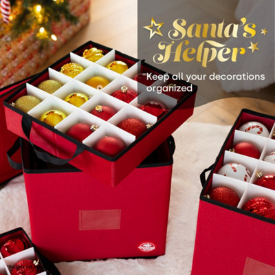 Christmas Village Red Collapsible Bauble Storage Bag w/ 4 Layer Trays ...
