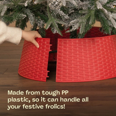 Christmas Village Red Faux Rattan Christmas Tree Skirt with 65cm Base ...