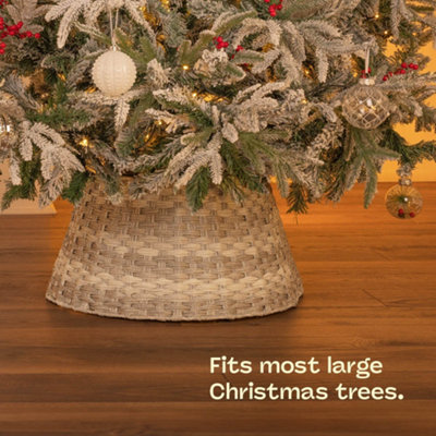 Christmas Village Round Rattan Tree Skirt Wicker Stand Basket Cover ...