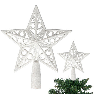 Christmas White Glitter Star Tree Topper - Sparkling Star Decoration ...