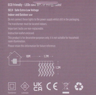 Christmas Window Net Lights 180 LED 1.7M x 1.2M Multi Action Lights ...