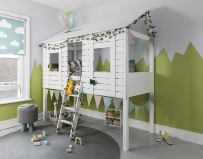 Christopher Jungle Treehouse Kids Solid Wood Midsleeper Bed with Canvas ...