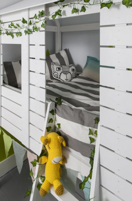 Christopher Jungle Treehouse Kids Solid Wood Midsleeper Bed with Canvas ...