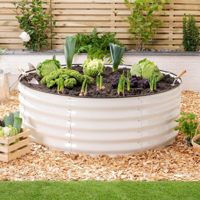 Christow Circular Raised Garden Bed - 120 cm x 45 cm, Cream Galvanised ...