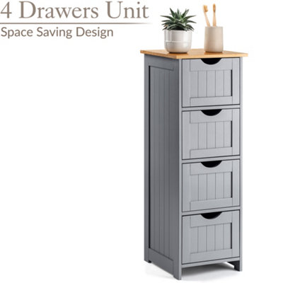 Christow Grey Bathroom Drawer Unit Floor Storage Cabinet With Bamboo ...