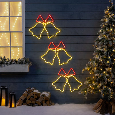 Christow LED Flashing Christmas Bell Rope Lights Wall Decoration Set of 3