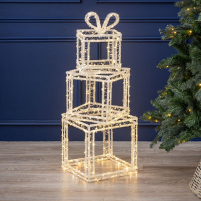 Christow Stacked Light Up Christmas Presents 3 x Warm White LED Parcels ...