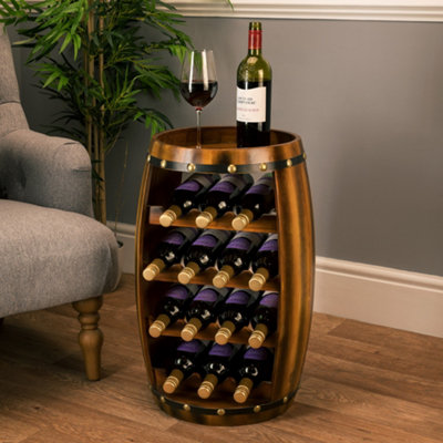 Christow Wooden Free Standing Wine Barrel 14 Bottle Storage