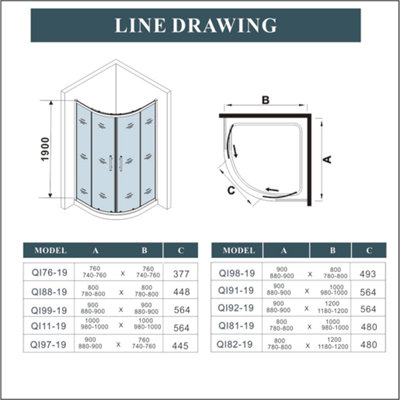 Chrome 1000x800x1900mm Quadrant Shower Enclosure Shower Screen Cubicle ...