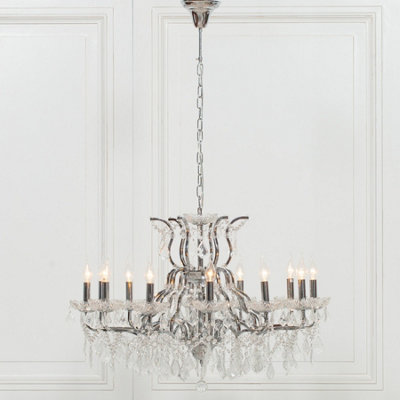 Chrome 12 Branch Shallow Cut Glass Chandelier