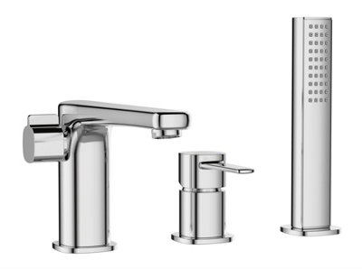 Chrome 3-Hole Bath Tap Pull Out Shower Handle Space Saving Bathroom ...