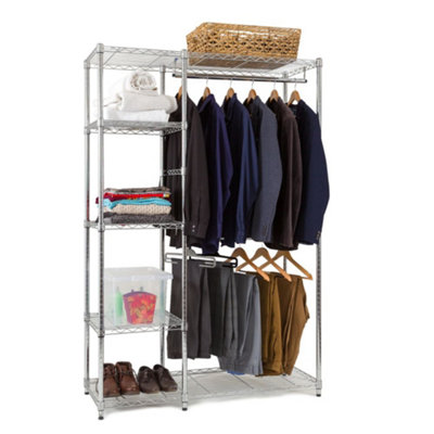 Chrome 5 Tier Clothes Rail With Storage Shelves, 1818mm H x 1203mm W x ...