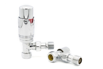 Chrome Angled Thermostatic Radiator Valve TRV and Lockshield Twin Pack ...