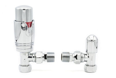 Chrome Angled Thermostatic Radiator Valve TRV and Lockshield Twin Pack ...