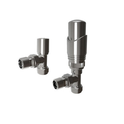 Chrome Angled TRV Thermostatic Radiator Valve and Manual Angled Valve ...