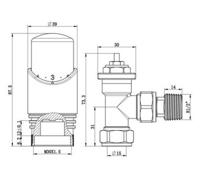 Chrome Angled TRV Thermostatic Radiator Valve and Manual Angled Valve ...