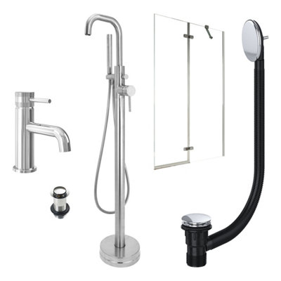 Chrome Basin Mixer and Freestanding Bath Shower Mixer and Unslotted ...