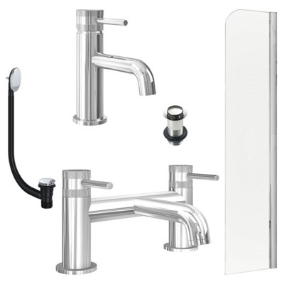 Chrome Basin Mixer Tap, Bath Filler with Unslotted Basin and Bath Waste ...