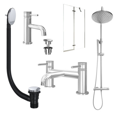 Chrome Basin Mixer Tap, Bath Shower Mixer and Rigid Shower with ...