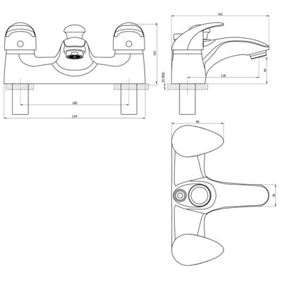 Chrome Bath Shower Mixer Tap, Complete Kit with Hose, Handset and Holder