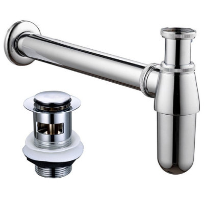 Chrome Bottle Trap Bathroom Basin Sink Pipe Adjustable Height + Pop Up ...