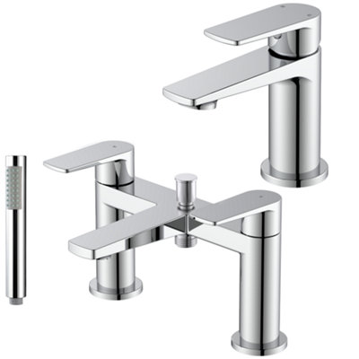 Chrome Brass Basin Mixer Tap 40mm Cartridge & Chrome Brass Bath Shower ...
