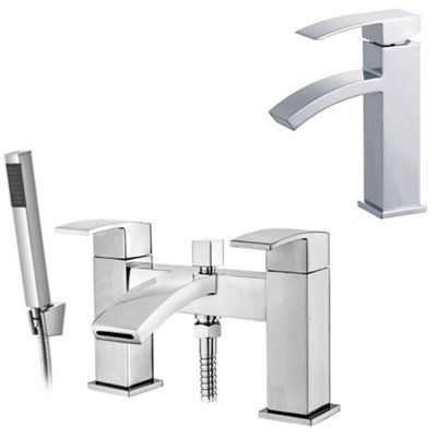 Chrome Brass Basin Mixer Tap Single Lever Handle & Bath Shower Mixer ...