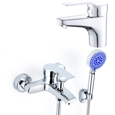 Chrome Brass Basin Mixer Tap Single Lever Handle & Bath Shower Mixer ...