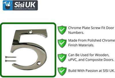 Chrome Door Numbers 3 Inch Screw On Numerals Times New Roman For Wooden ...
