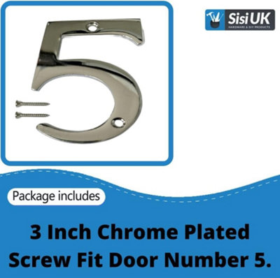 Chrome Door Numbers 3 Inch Screw On Numerals Times New Roman For Wooden ...