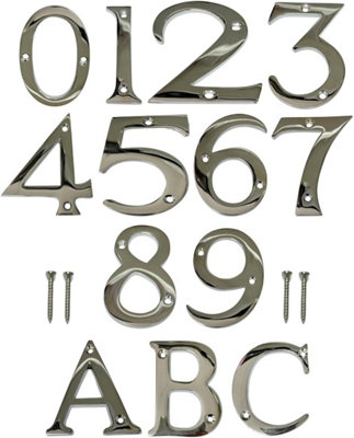 Chrome Door Numbers 3 Inch Screw On Numerals Times New Roman For Wooden ...