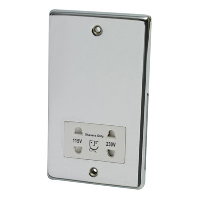 Chrome Dual Voltage Bathroom Shaver Socket, 110V & 240V Outlets, BS7671 ...